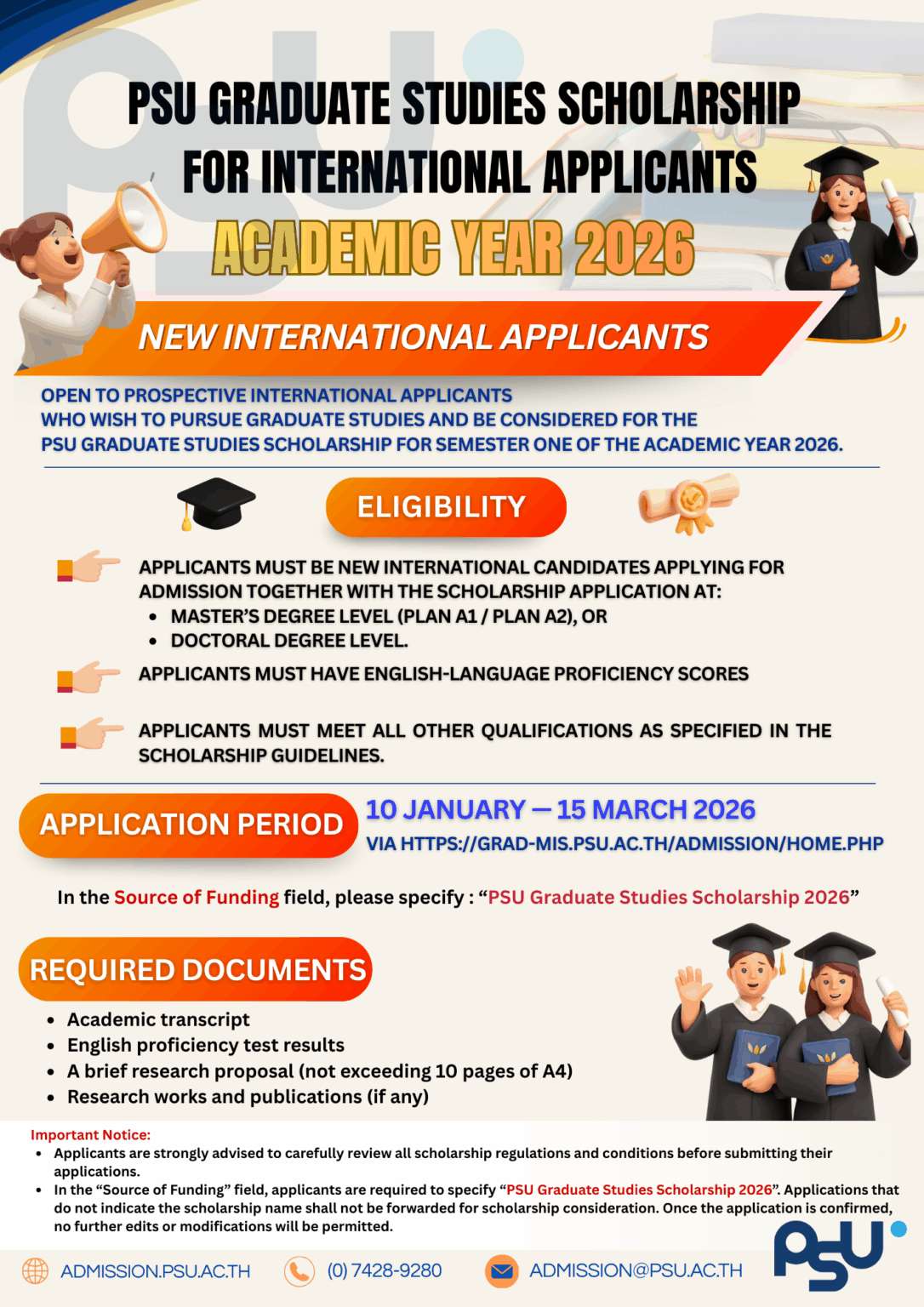 PSU Graduate Studies Scholarship 2026 - Admission PSU